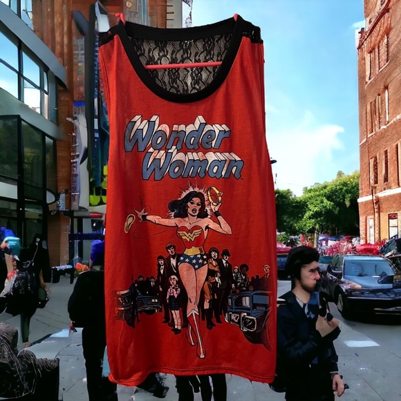 DC Comics | Tops | Dc Comics Wonder Woman Tank Top With Mesh Lace Back ...